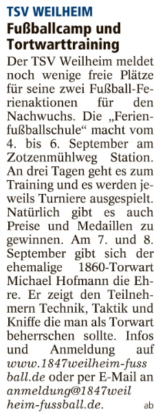 Fußballcamp und Torwarttraining – TSV 1847 Weilheim e.V.